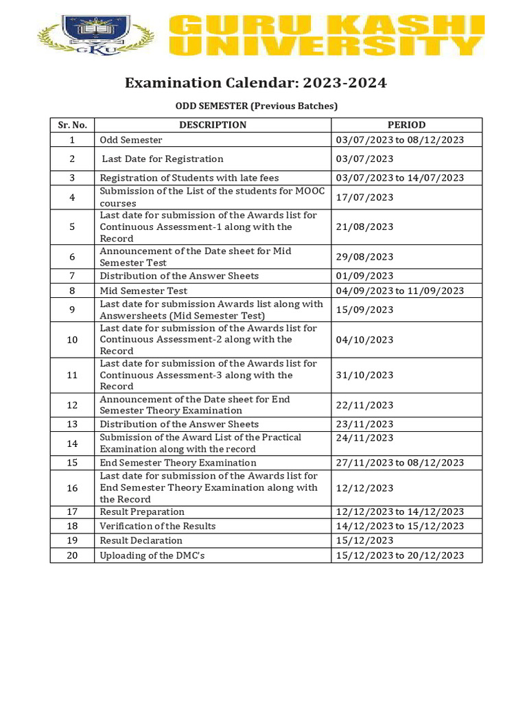 Examination Calendar 2023-24-1 | PDF | Schools | Academia