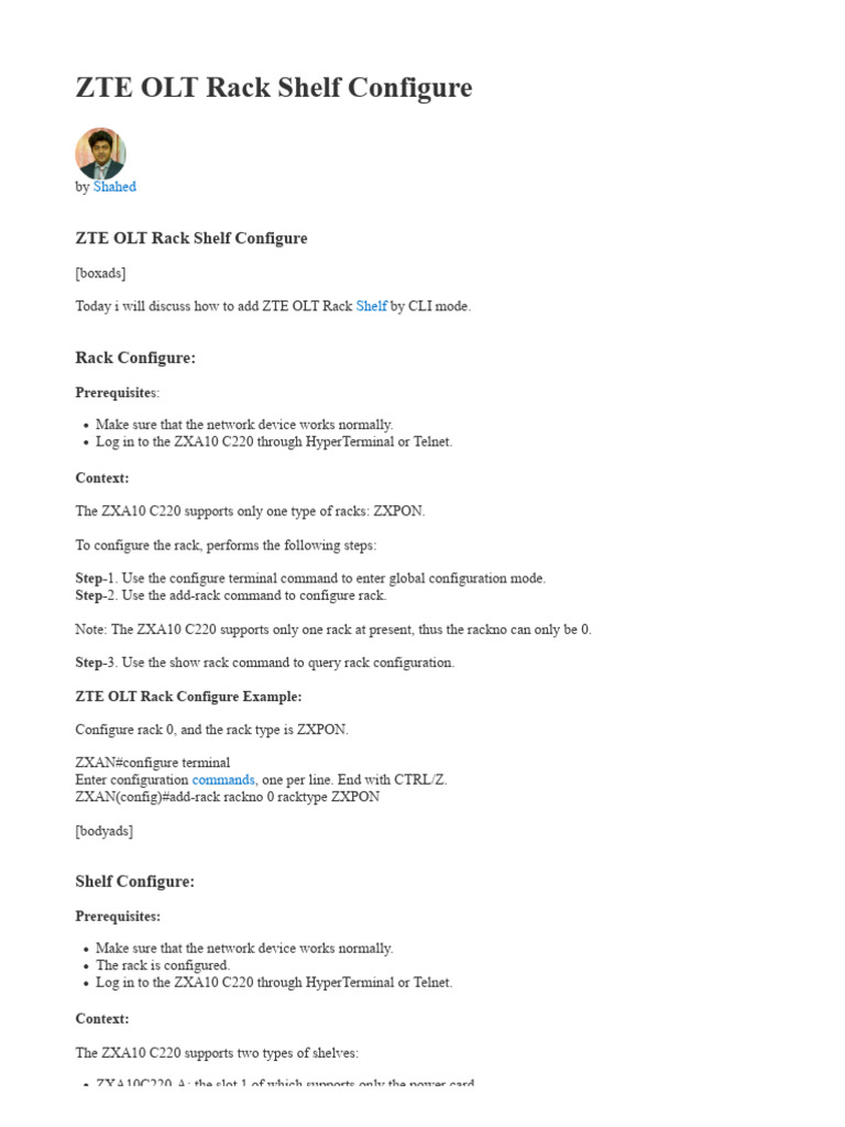 ZTE OLT Rack & Shelf Setup Guide | PDF