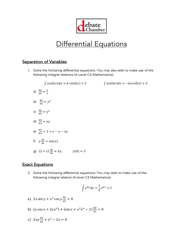 MMSS2_-_Differential_Equations_-_worksheet | PDF | Navier–Stokes ...