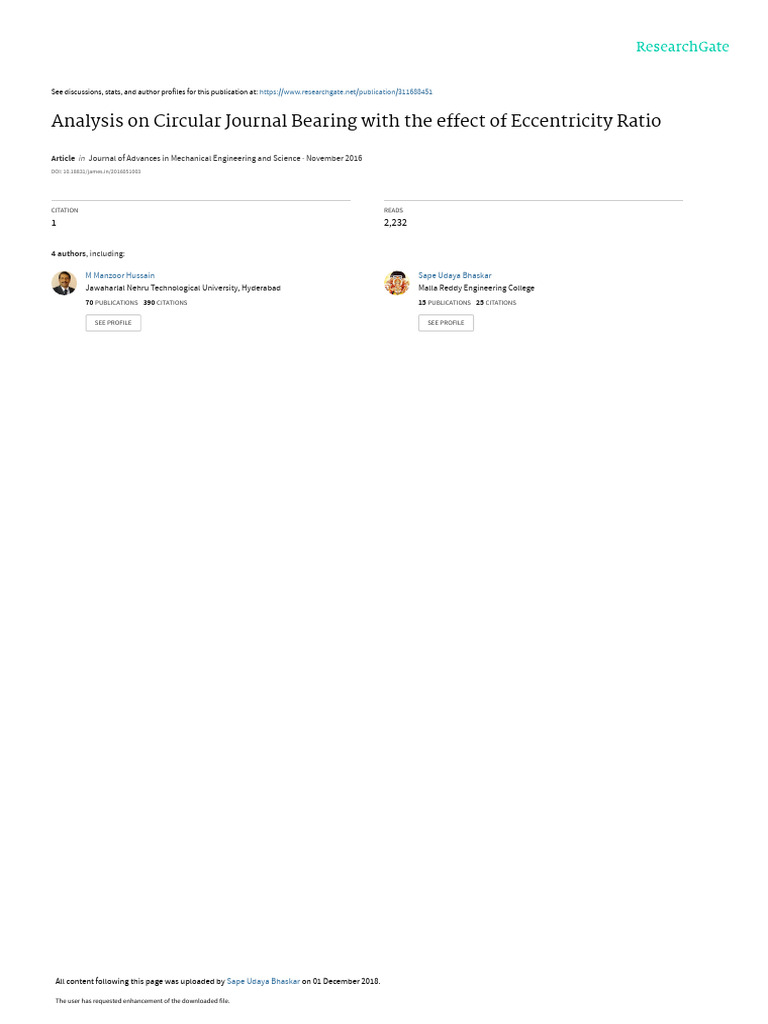 Analysis On Circular Journal Bearing With The Effe | PDF | Fluid ...