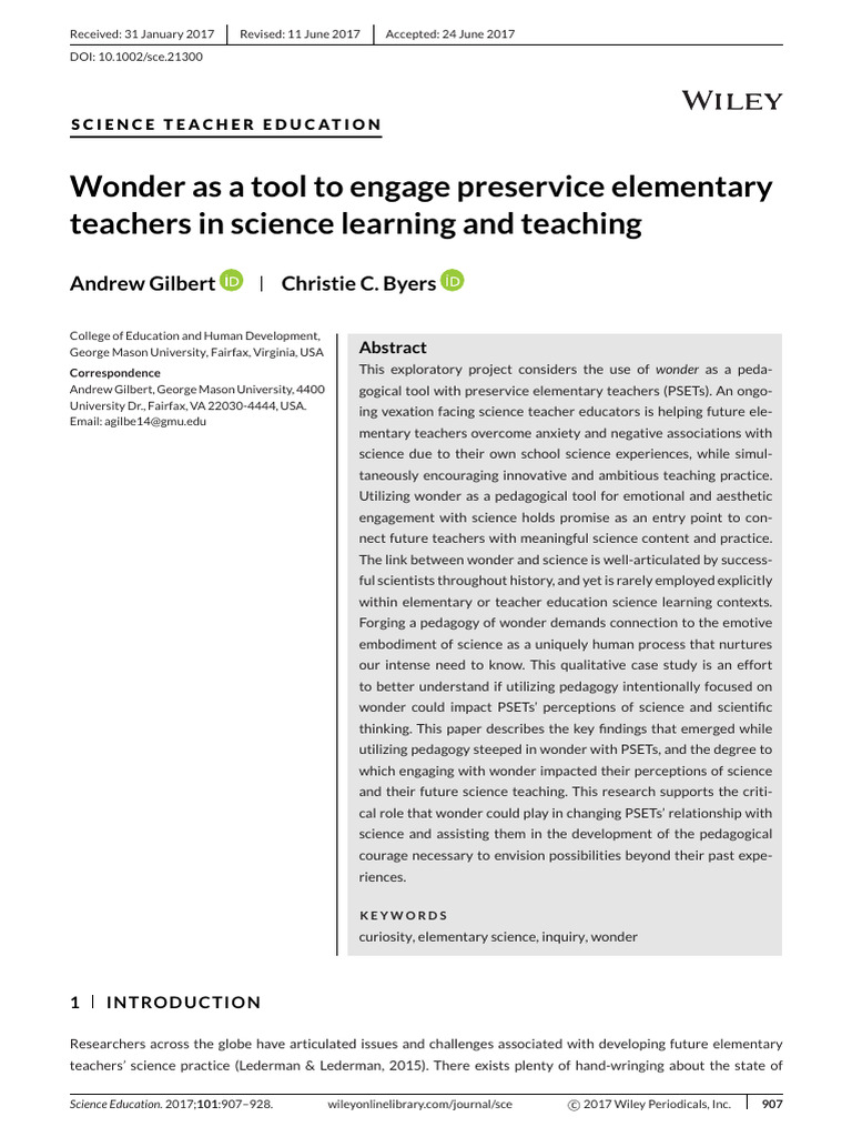 Artigo - Wonder As A Tool To Engage Preservice Elementary | PDF ...