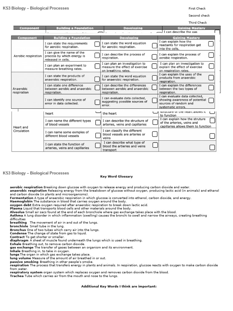 Biological Processes Checklist | PDF