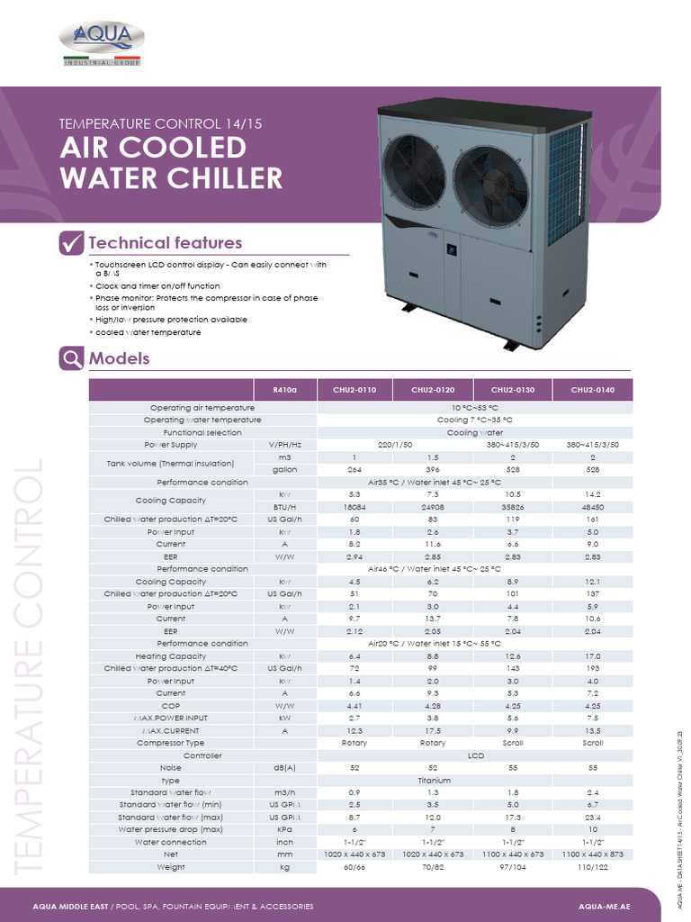 AQUA ME DATA SHEET 14 - 15 Air Cooled Water Chiller V1 - 30.09.23 | PDF ...