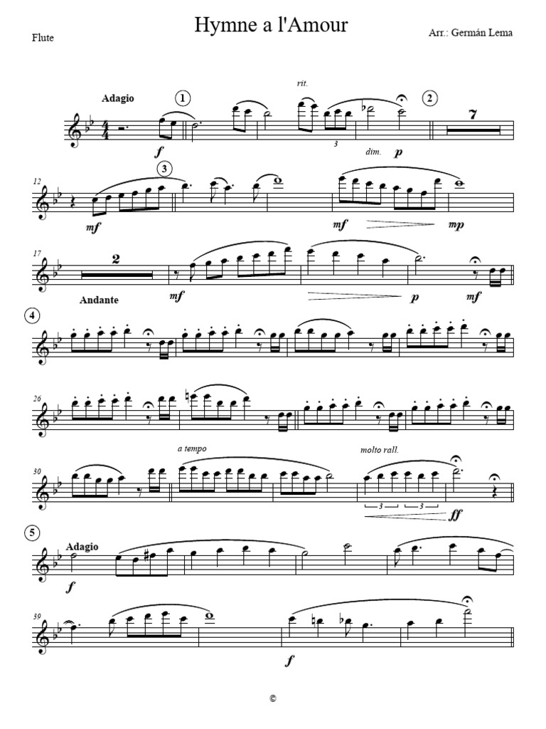 HYMNE A L'AMOUR - Flute con melo puente | PDF | Tempo | Poetics