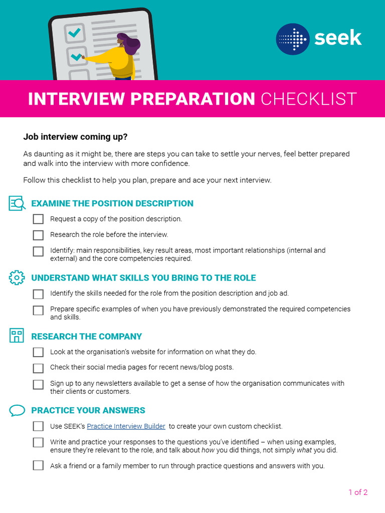 SEEK Interview-Preparation-Checklist Feb 2022 | PDF | Interview | Job ...