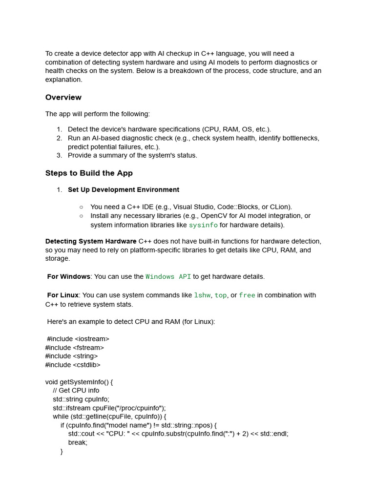 Creating a Device detector app AI checkup system in C++ involves using ... Creating a Device detector app AI checkup system in C++ involves using ...