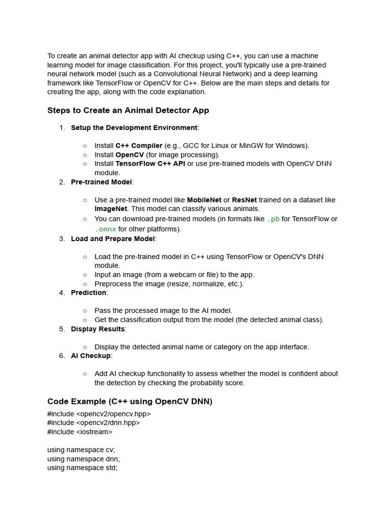 Creating A Animal Detector App AI Checkup System in C++ Involves Using ...