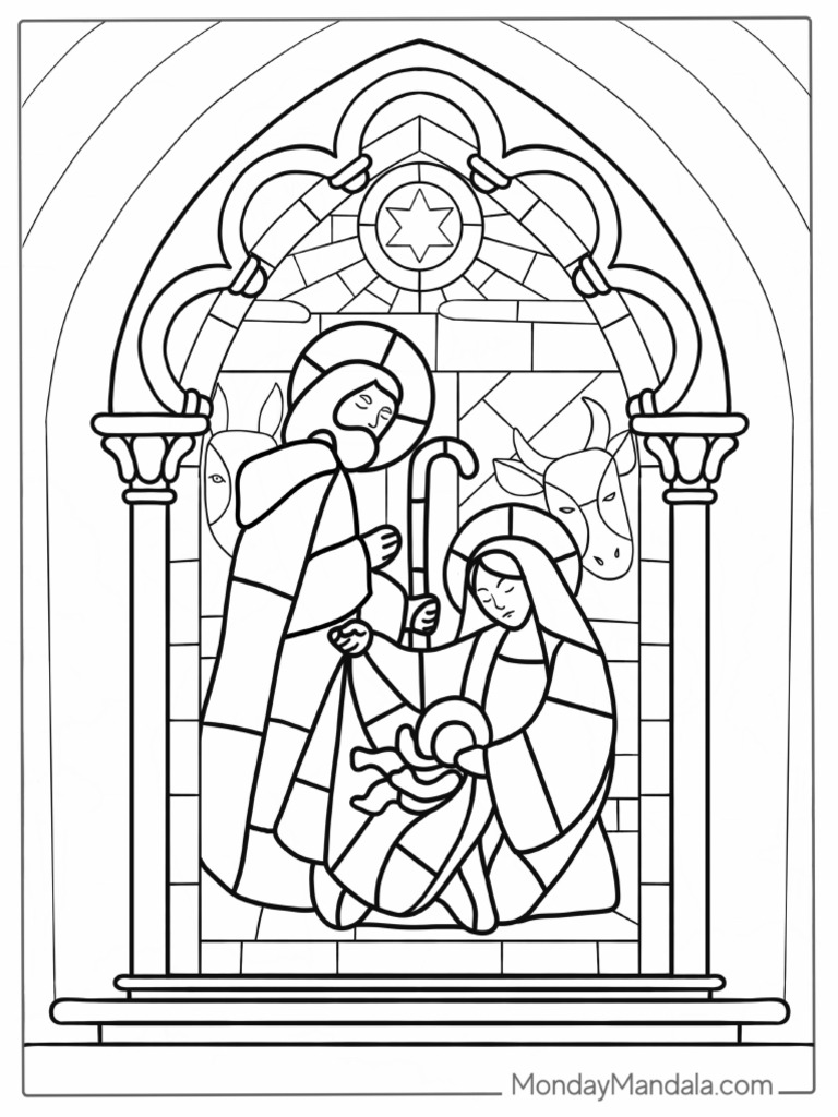 Stained Glass Nativity of Jesus Coloring Page | PDF
