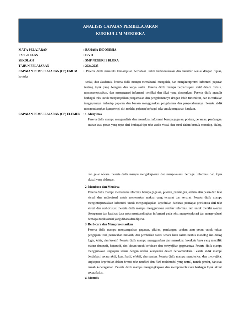Analisis Capaian Pembelajaran | PDF