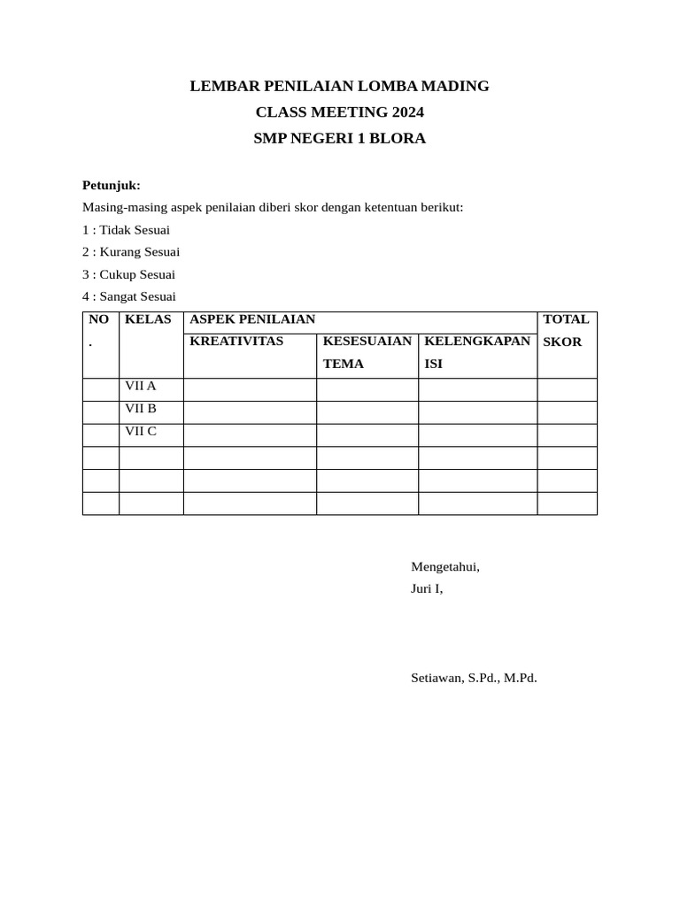 LEMBAR PENILAIAN LOMBA MADING | PDF
