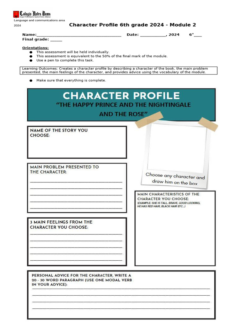 6th grade_ Escala de Apreciación 'Character Profile' | PDF | Vocabulary ...
