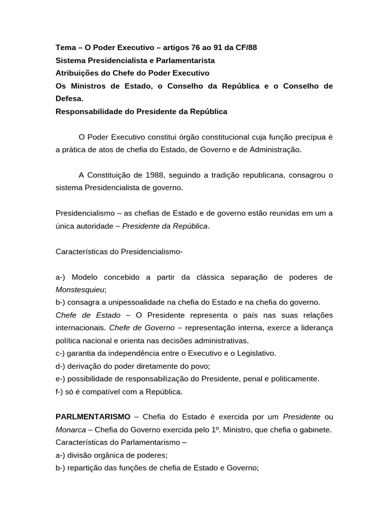Aula 15 - Poder Executivo | PDF | Governo | Gabinete (governo)