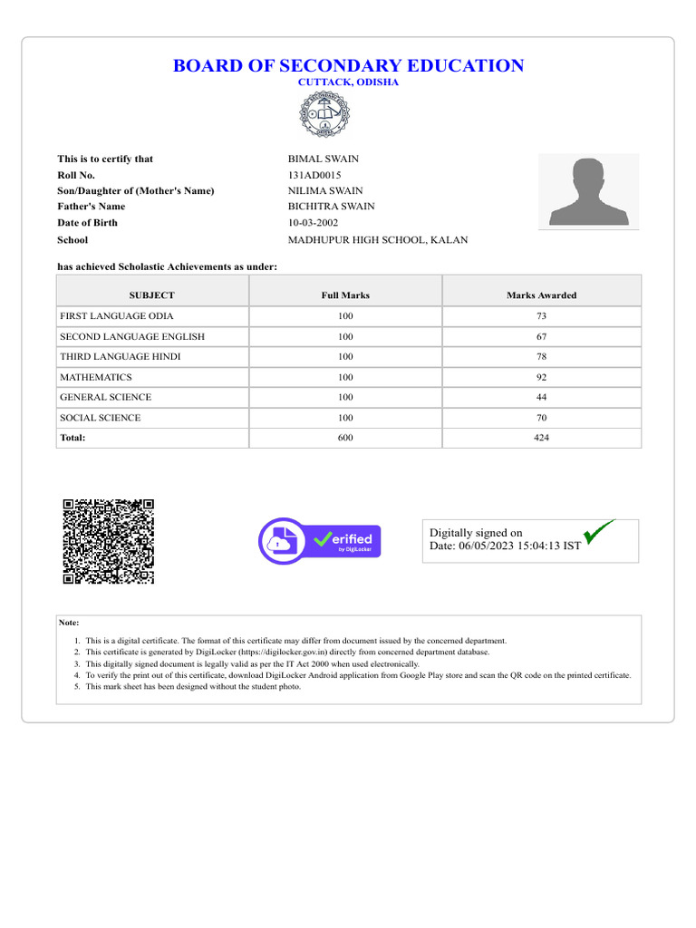 Class X Marksheet (1) | PDF | Computing