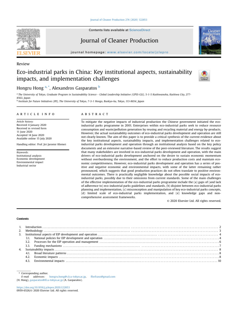 Eco-Industrial Parks in China - Key Institutional Aspects ...
