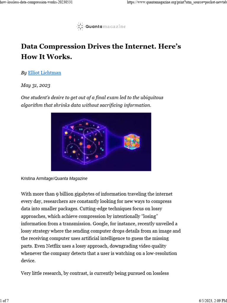 How Lossless Data Compression Works 20230531 Pdf Data Compression Computer Data