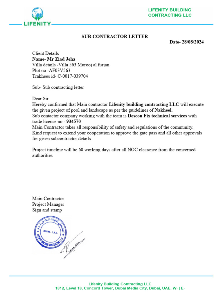 Sub Contractor letter (1) | PDF
