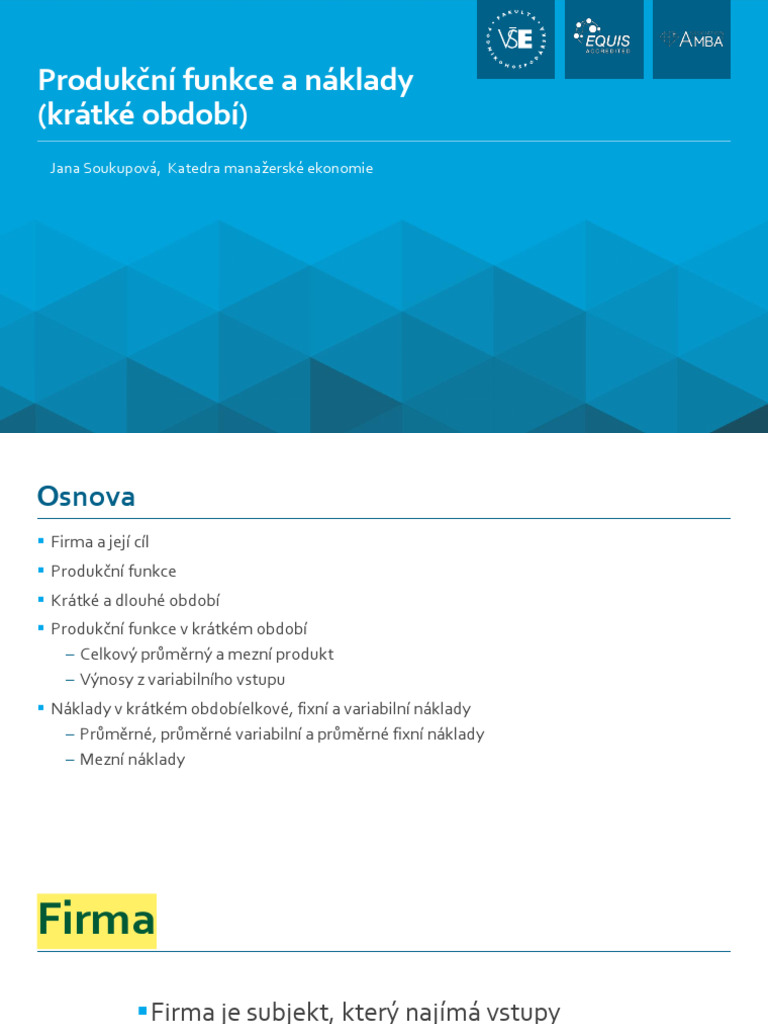 P-4 Produkční Funkce a Náklady (1) | PDF