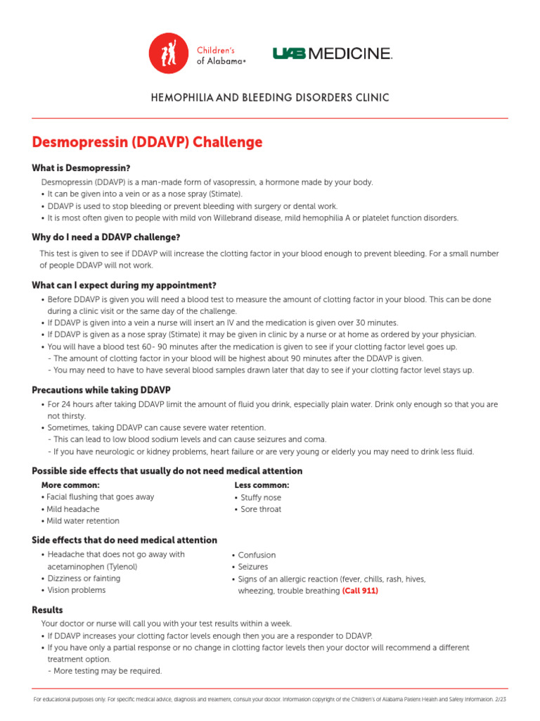 Desmopressin Challenge for Clotting Factors | PDF | Bleeding | Human ...