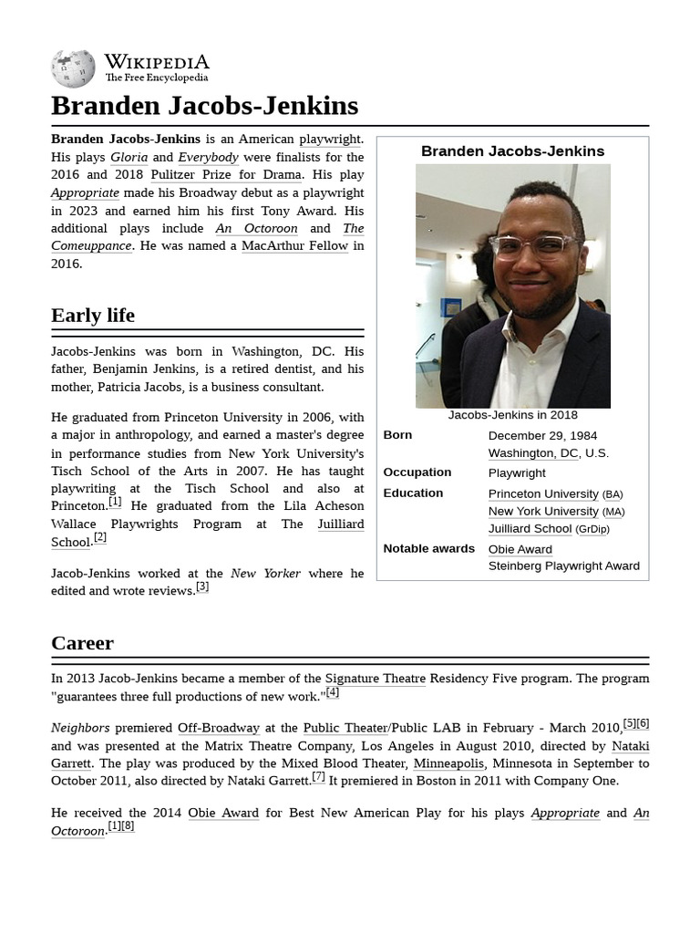 Branden Jacobs-Jenkins: Playwright Profile | PDF | Performing Arts ...