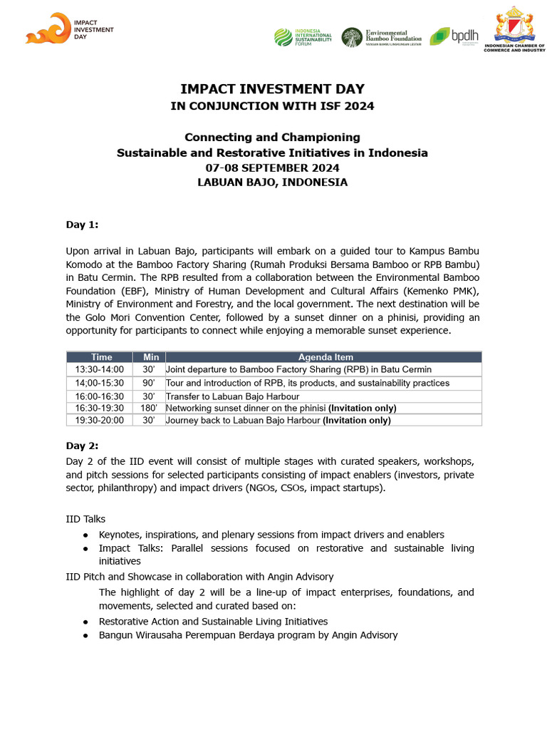 ANGIN 050924 Impact Investment Day Tentative Agenda-2.PDF | PDF | Indonesia | Natural Environment