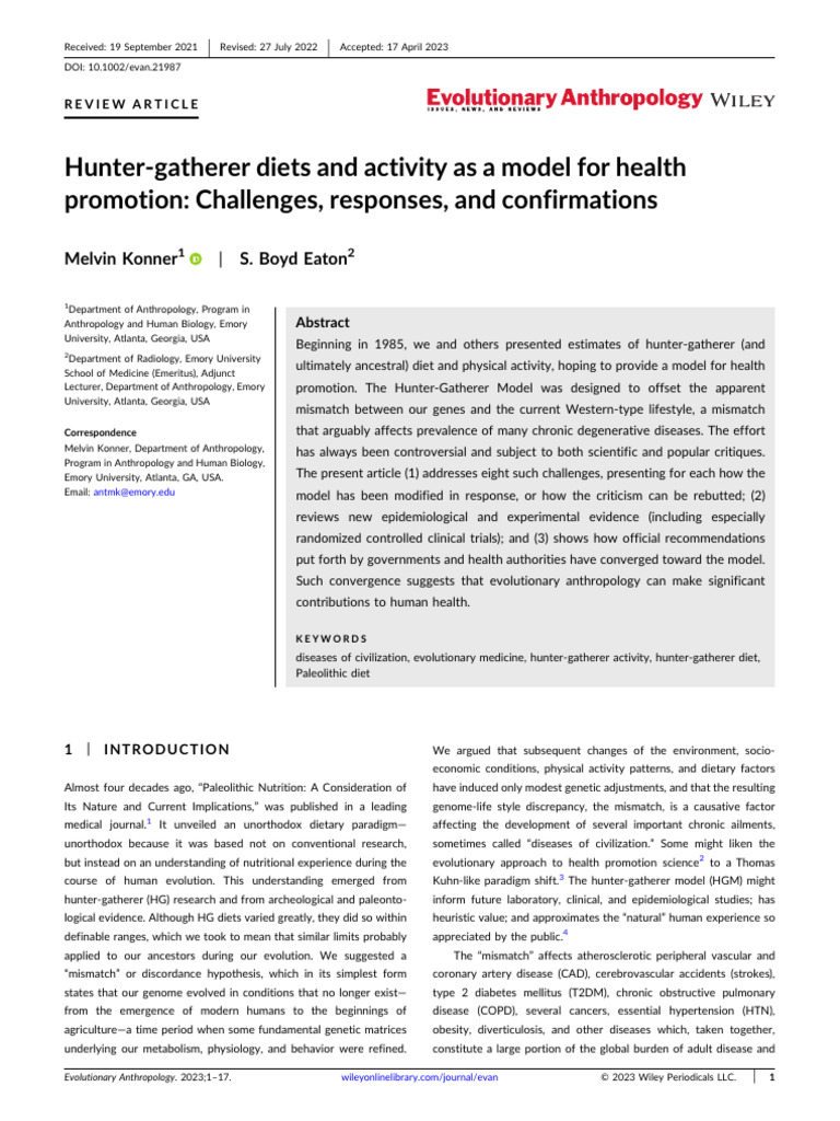 Hunter‐gatherer diets and activity as a model for health promotion ...