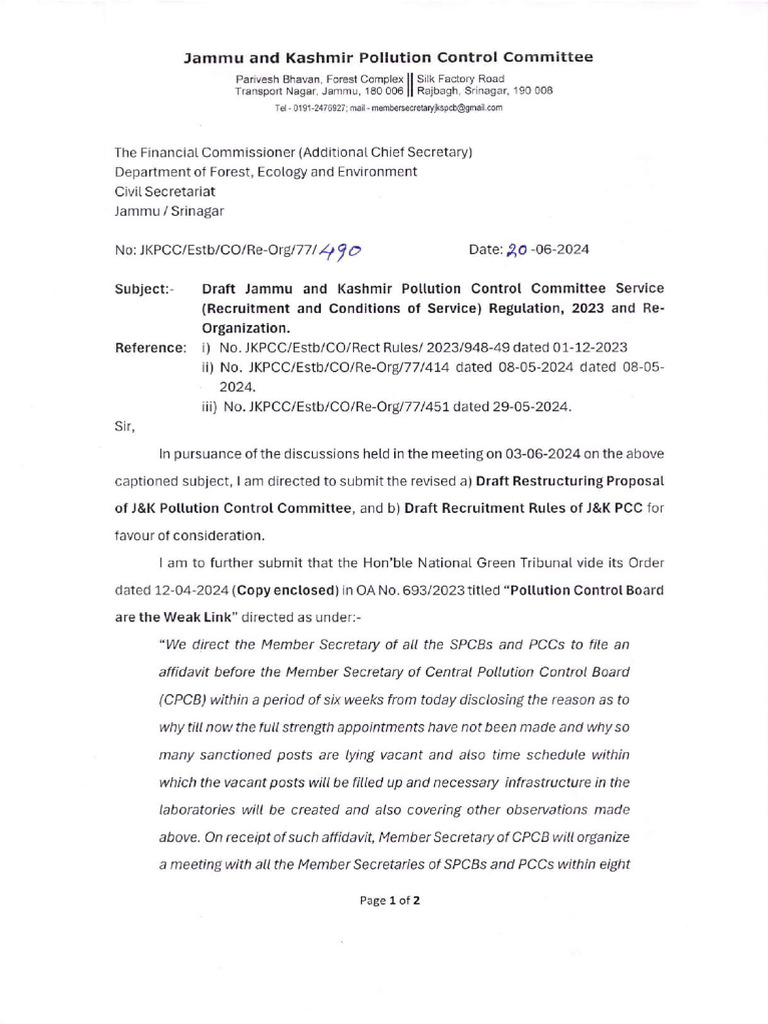 Draft JKPCC Services Regulations 2023, Reorganization 20-06-2024 | PDF ...