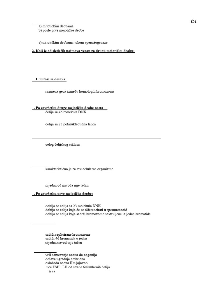 Embriologija Test I Biologija Razvića | PDF