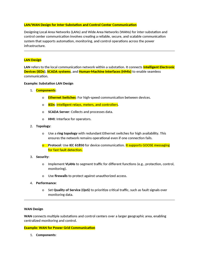 LANWAN Design for Inter-Substation and Control Center Communication ...