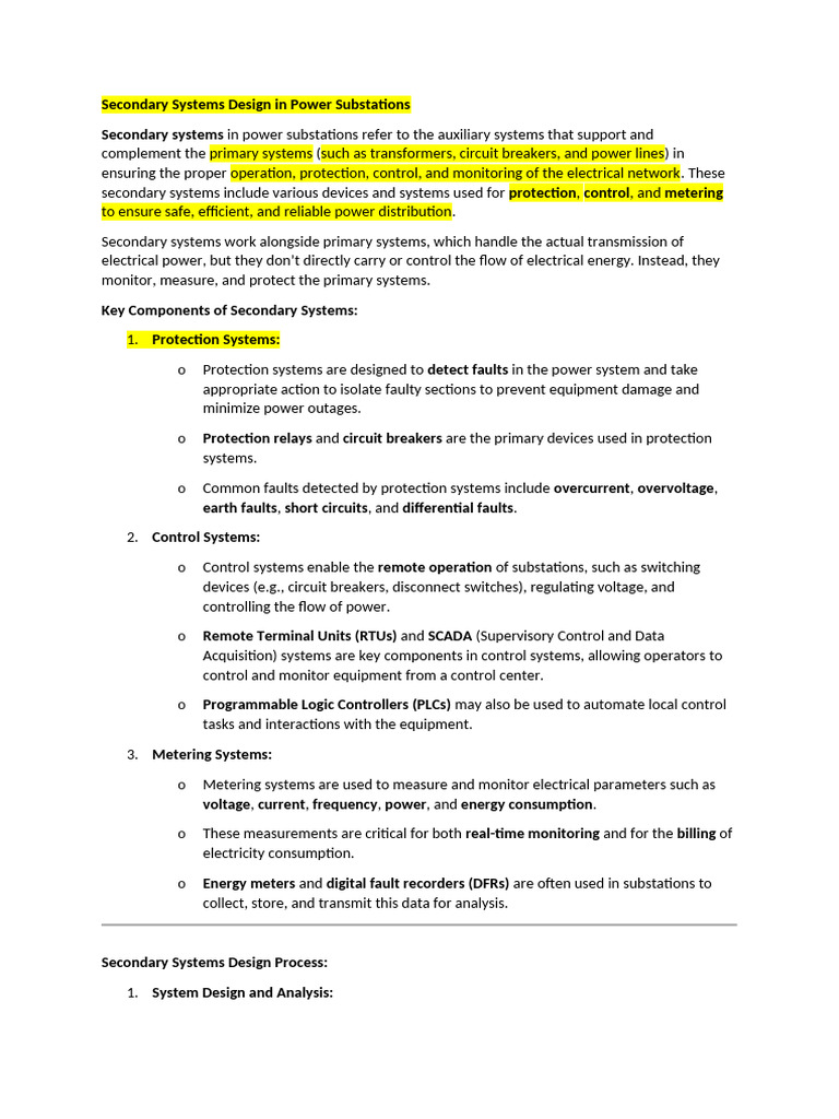 Secondary Systems in Substation Design | PDF | Electrical Substation ...