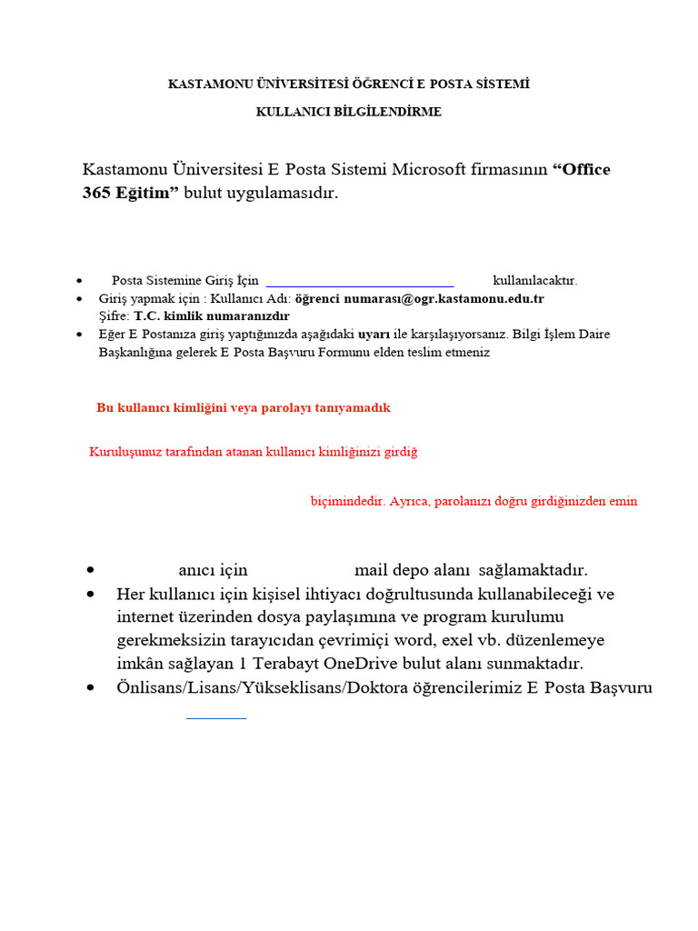 Ogrenci e Posta Sistemi Hakkinda Bilgilendirme | PDF