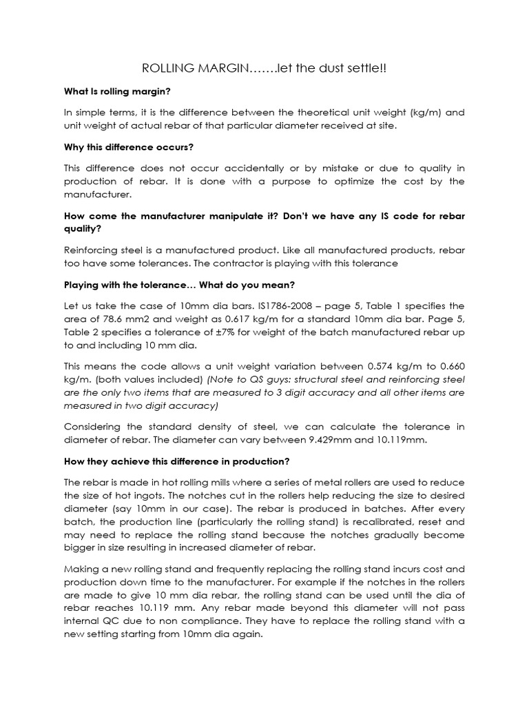 Understanding Steel Rolling Margin Tolerance | PDF | Engineering ...