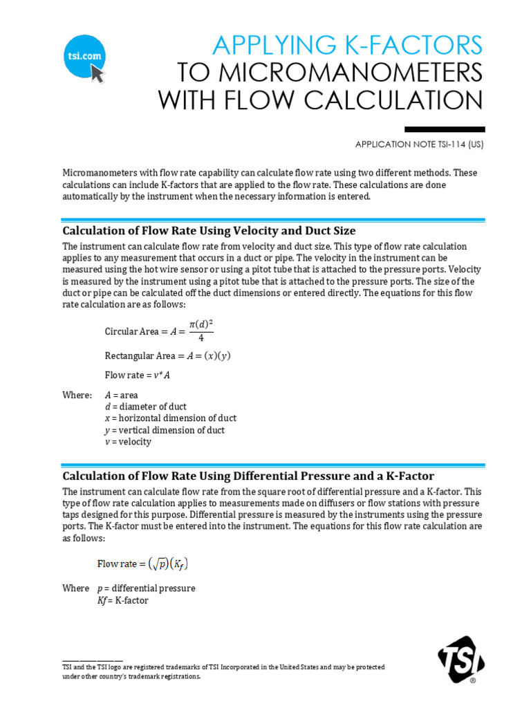 Applying K-Factors To Micromanometers TSI-114 RevC US-web | PDF | Flow Measurement | Pressure ...