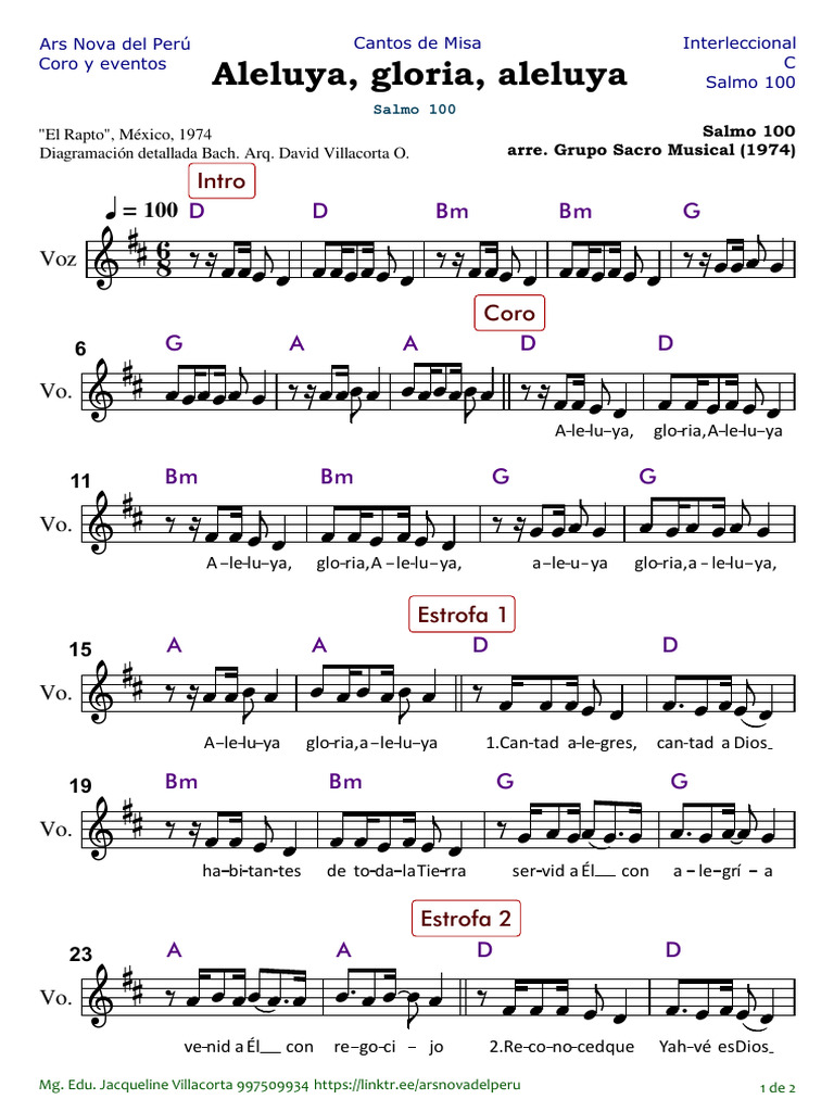 Aleluya, Gloria, Aleluya D (Salmo 100) | PDF | Musica Religiosa ...