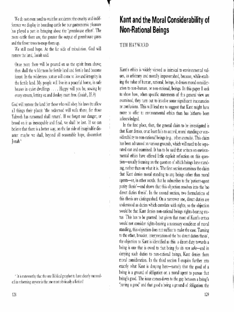 Kant and the Moral Considerability of Non-Rational Beings | PDF