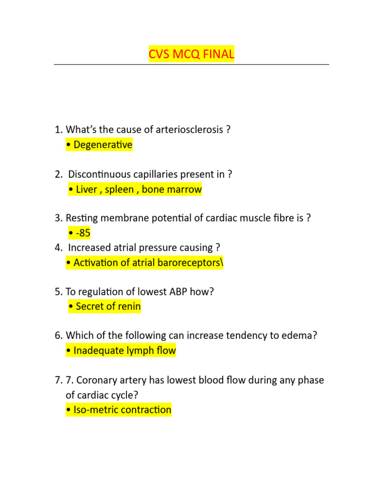 Cvs MCQ Final | PDF