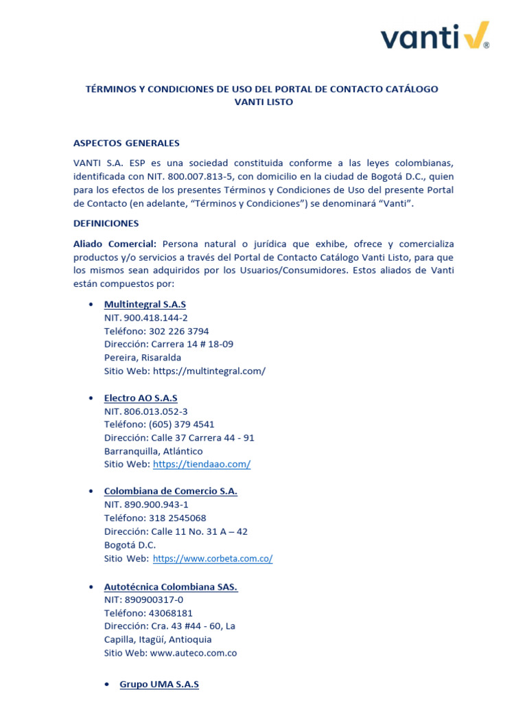 T Rminos y Condiciones de Uso Portal Vanti Listo 20-11-2023 Merpes | PDF | Protección al ...