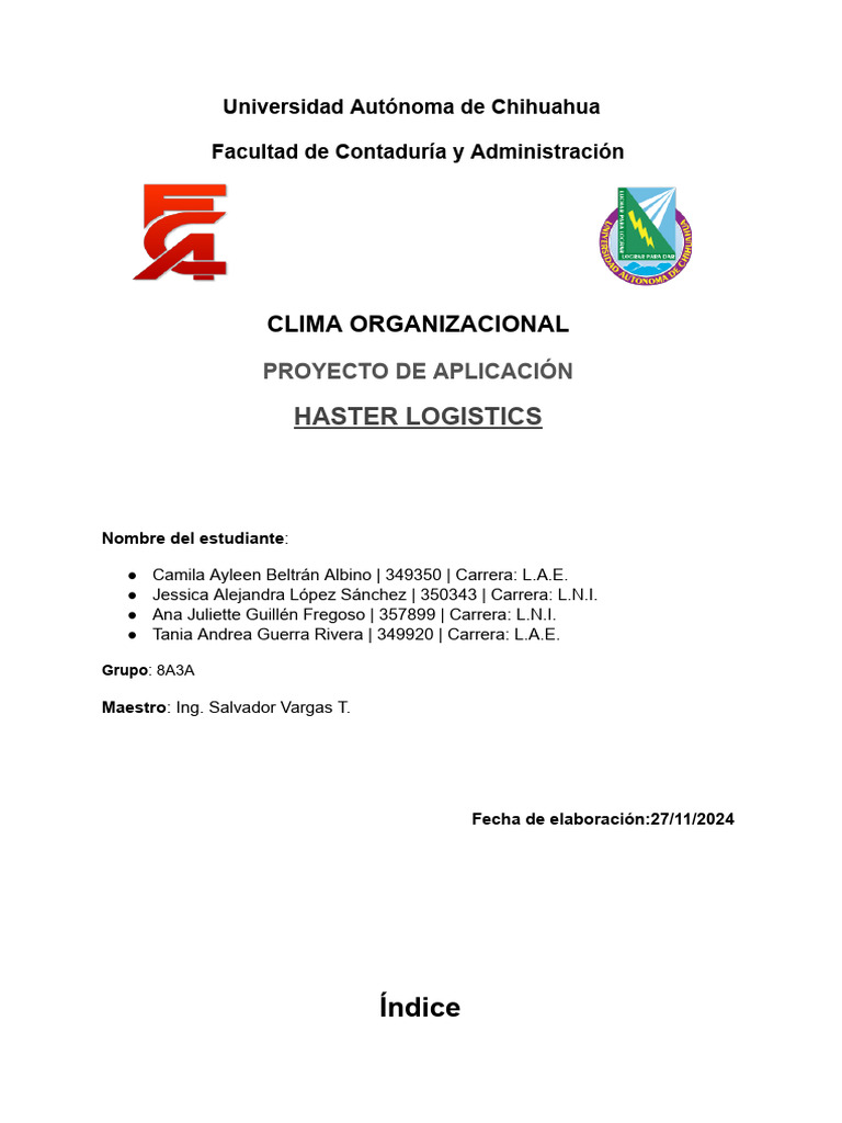 Análisis del Clima Organizacional en Haster Logistics | PDF | Business ...