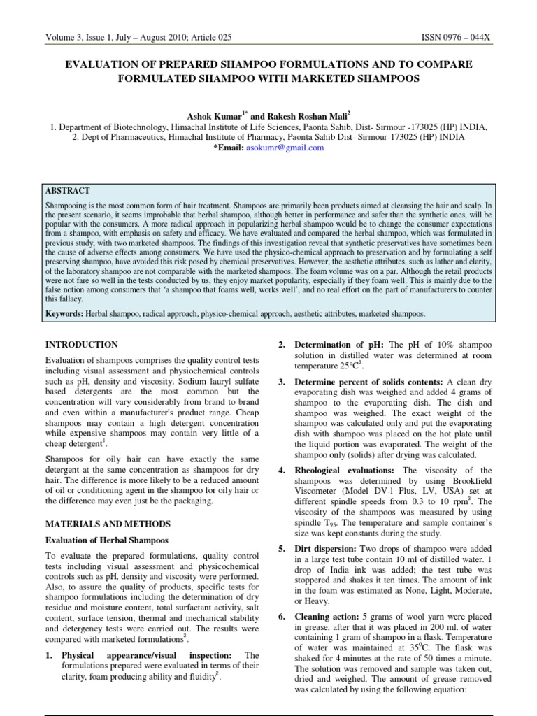 Shampoo Tests | PDF | Shampoo | Rheology