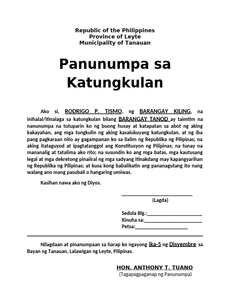 Panunumpa Sa Katungkulan 1 | PDF