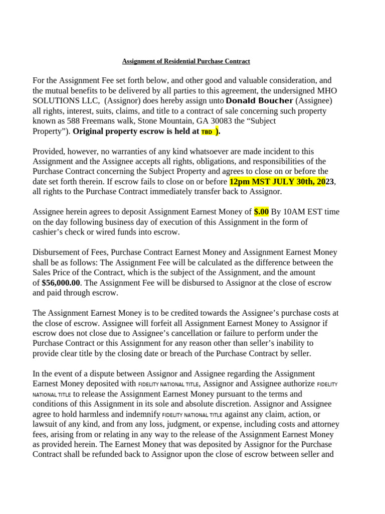 Assignment Agreement AF | PDF | Assignment (Law) | Private Law