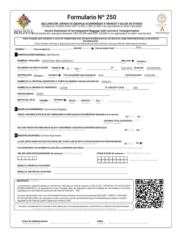 Formulario 250: Aduana y Divisas Bolivia | PDF | Dólar de los Estados ...
