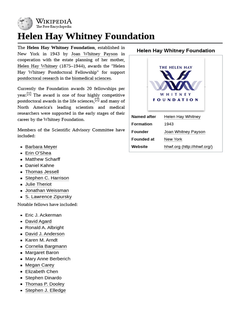 Helen Hay Whitney Foundation | PDF