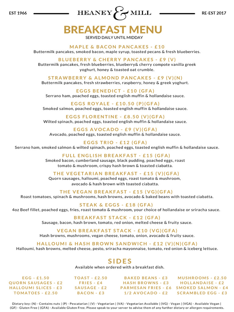 Heaney & Mill - Breakfast Menu 2022 (1) | PDF | Pancake | Foods