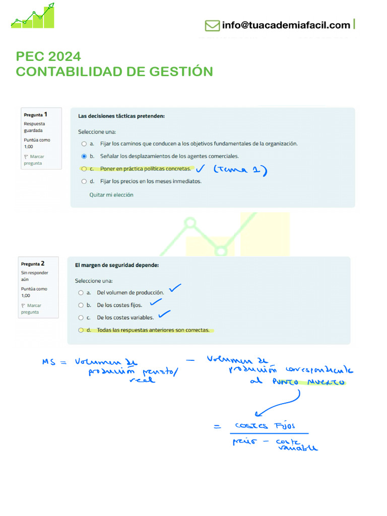 Pec 2024 Contabilidad de Gestión | PDF