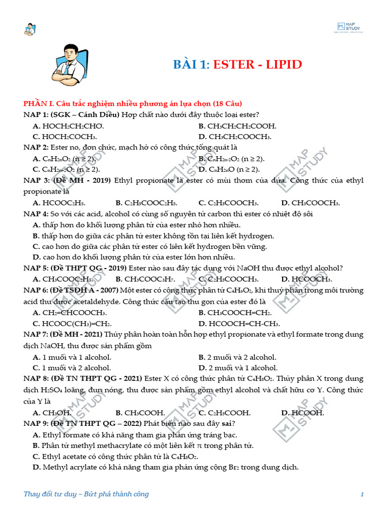 Bài 1. Ester - Lipid | PDF