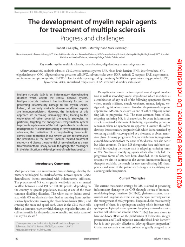 Remyelinisation Therapeutics | PDF | Multiple Sclerosis | Myelin