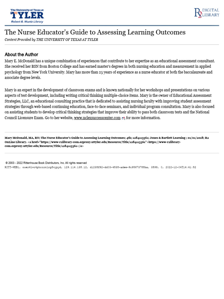 003 - The Nurse Educator's Guide To Assessing Learning Outcomes - R2 Digital Library | PDF