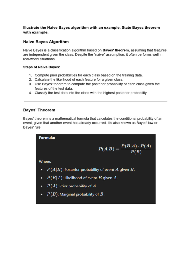 Bayes Theorem & Naive Bayes Algorithm | PDF