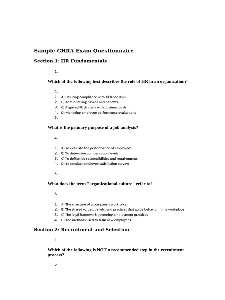 Sample CHRA Exam Questionnaire | PDF | Performance Appraisal | Recruitment