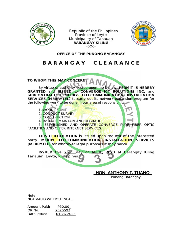 Brgy Clearance For CONVERGE | PDF